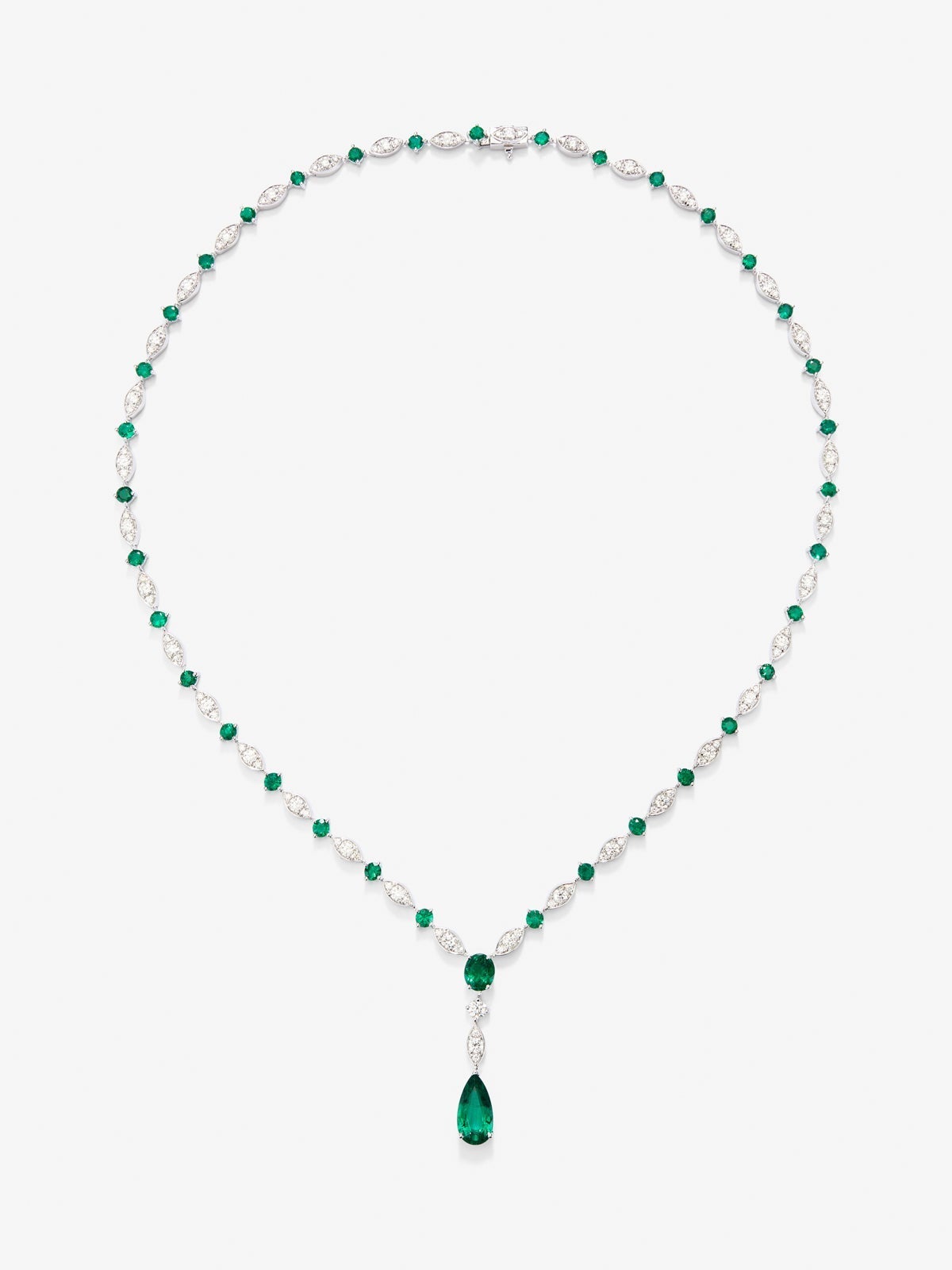 Collar de oro blanco de 18K con esmeralda verde en talla pera de 1,68 ...
