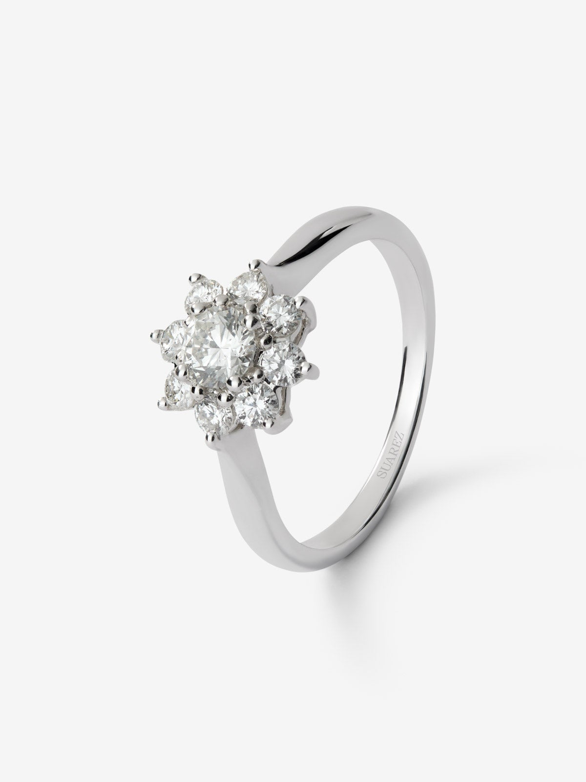 18K white gold ring with 9 brilliant-cut diamonds totaling 0.3 cts in a ...