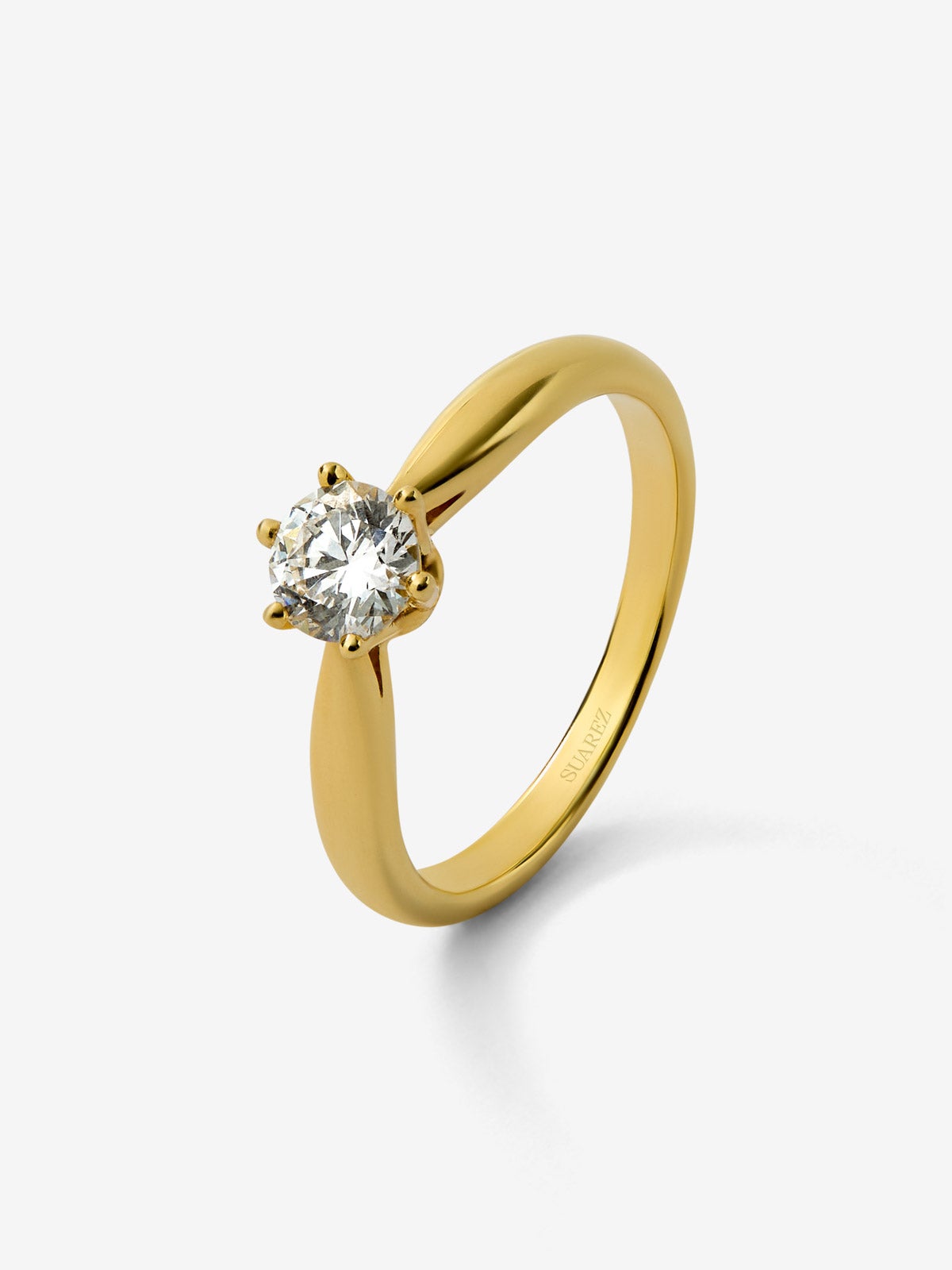 18K yellow gold solitaire ring with 0.4ct brilliant-cut diamond ...
