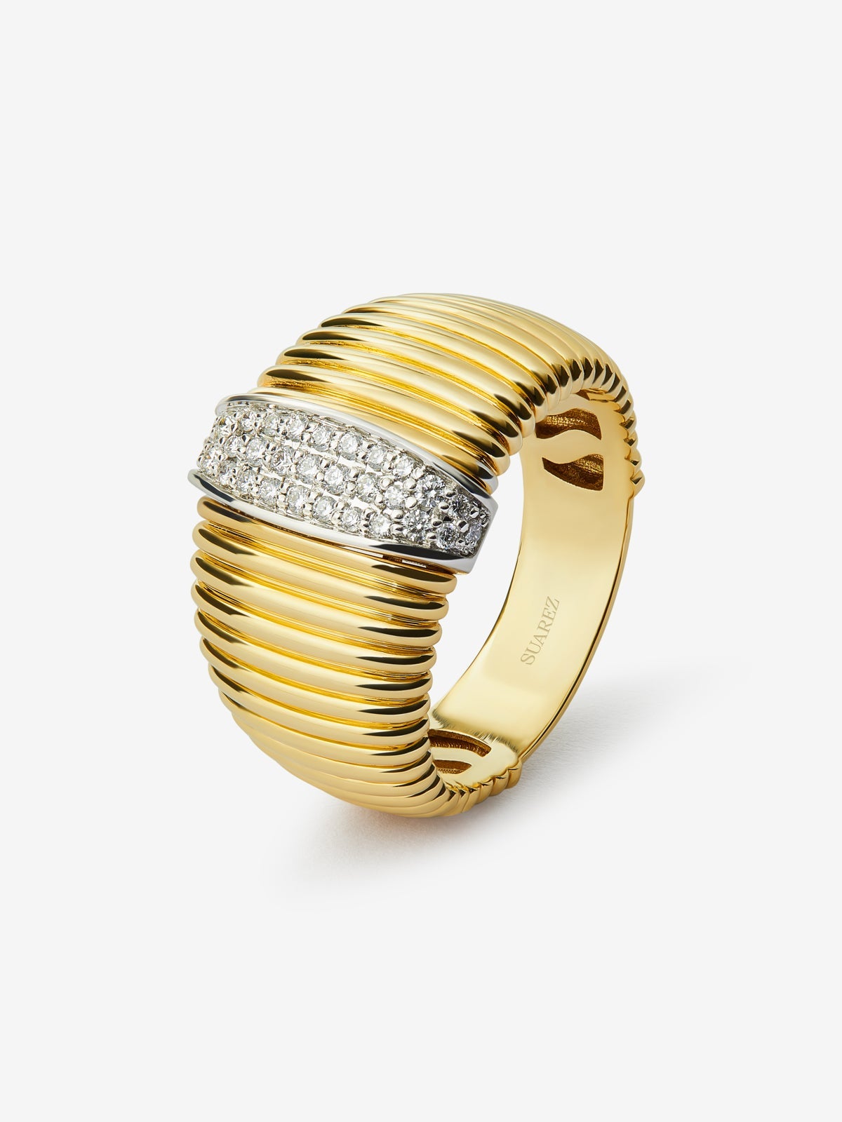 18K Yellow Gold Fluted Ring with Pavé Diamond | Luxury Jewellery ...